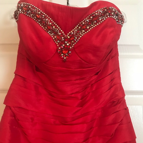 Tiffany Designs | Dresses | Red Silk Satin Evening Gown Pageant Prom ...